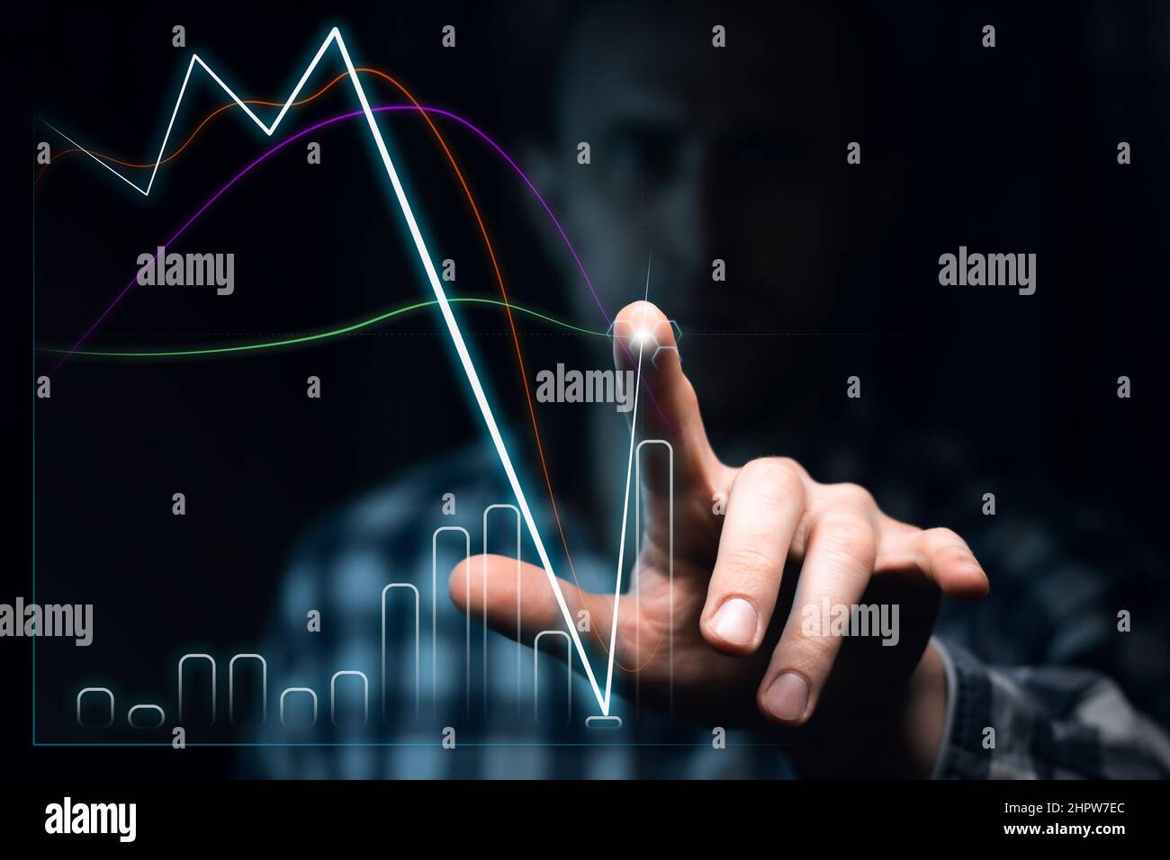 A trader-investor analyzes, with the help of tools, a chart with great ...