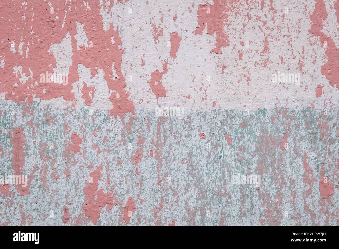 Colorful peeling paint abstract color pattern design worn weathered white wall surface texture ...