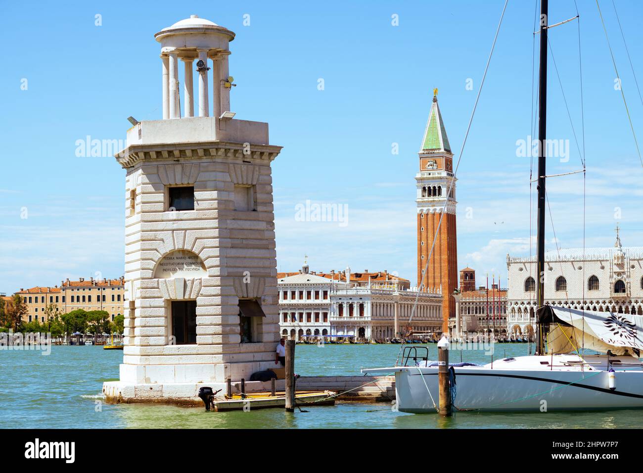 VENICE - July, 25, 2020: landscape with lighthouse, saint marks ...