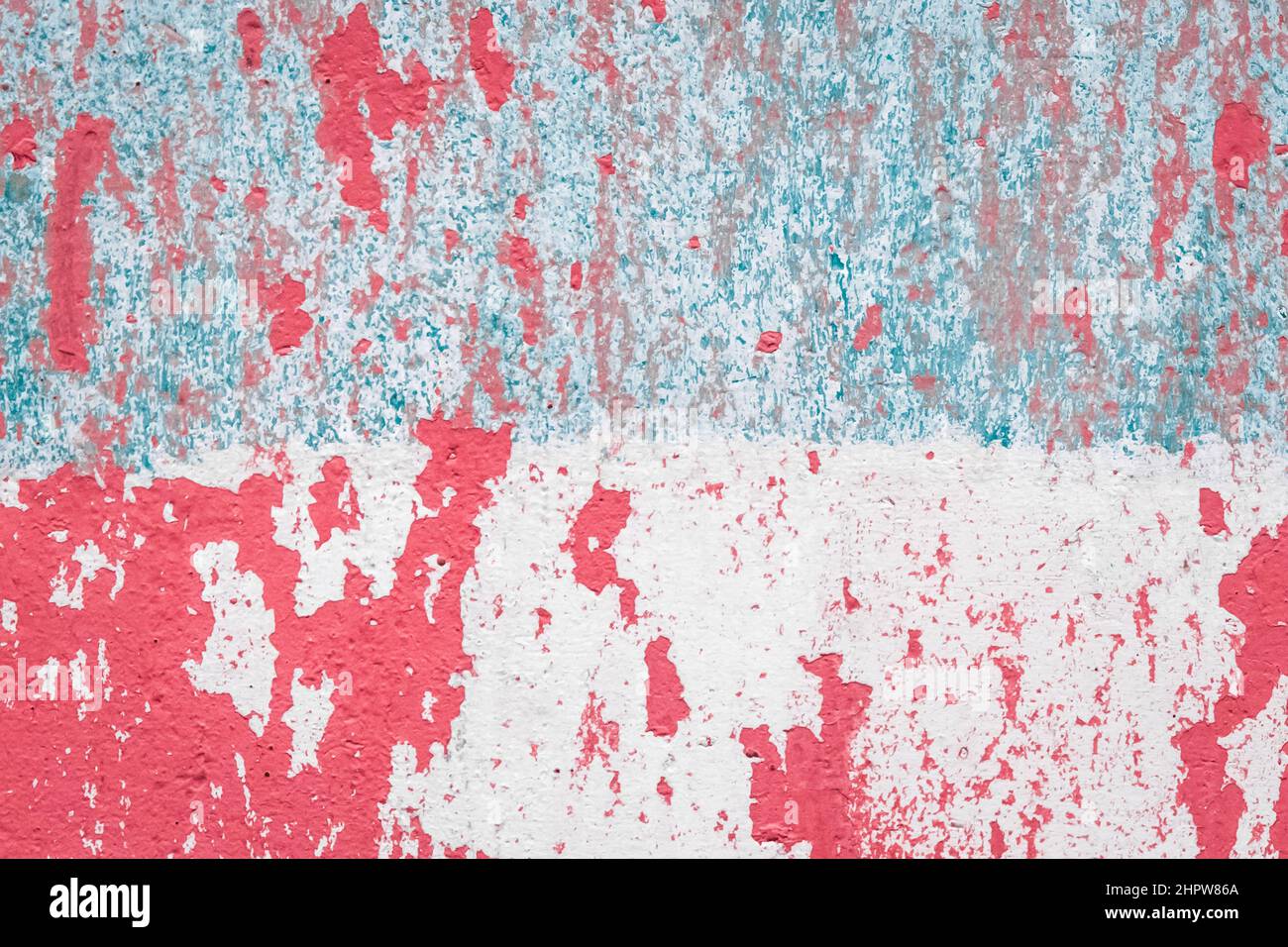 Colorful peeling paint abstract color pattern design worn weathered white wall surface texture ...