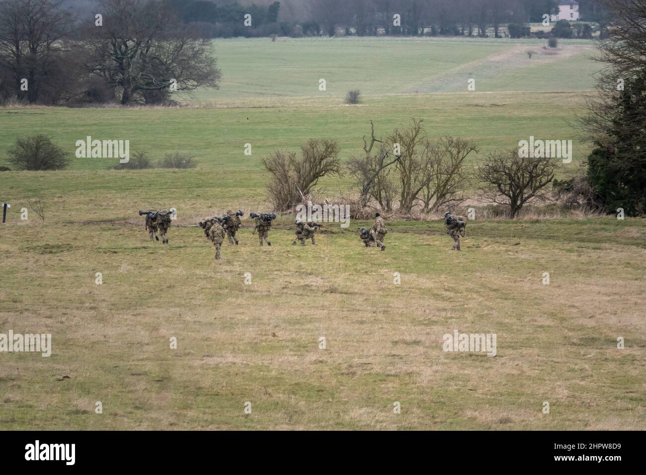 British army soldiers on a military tabbing exercise with 40Kg bergen ...
