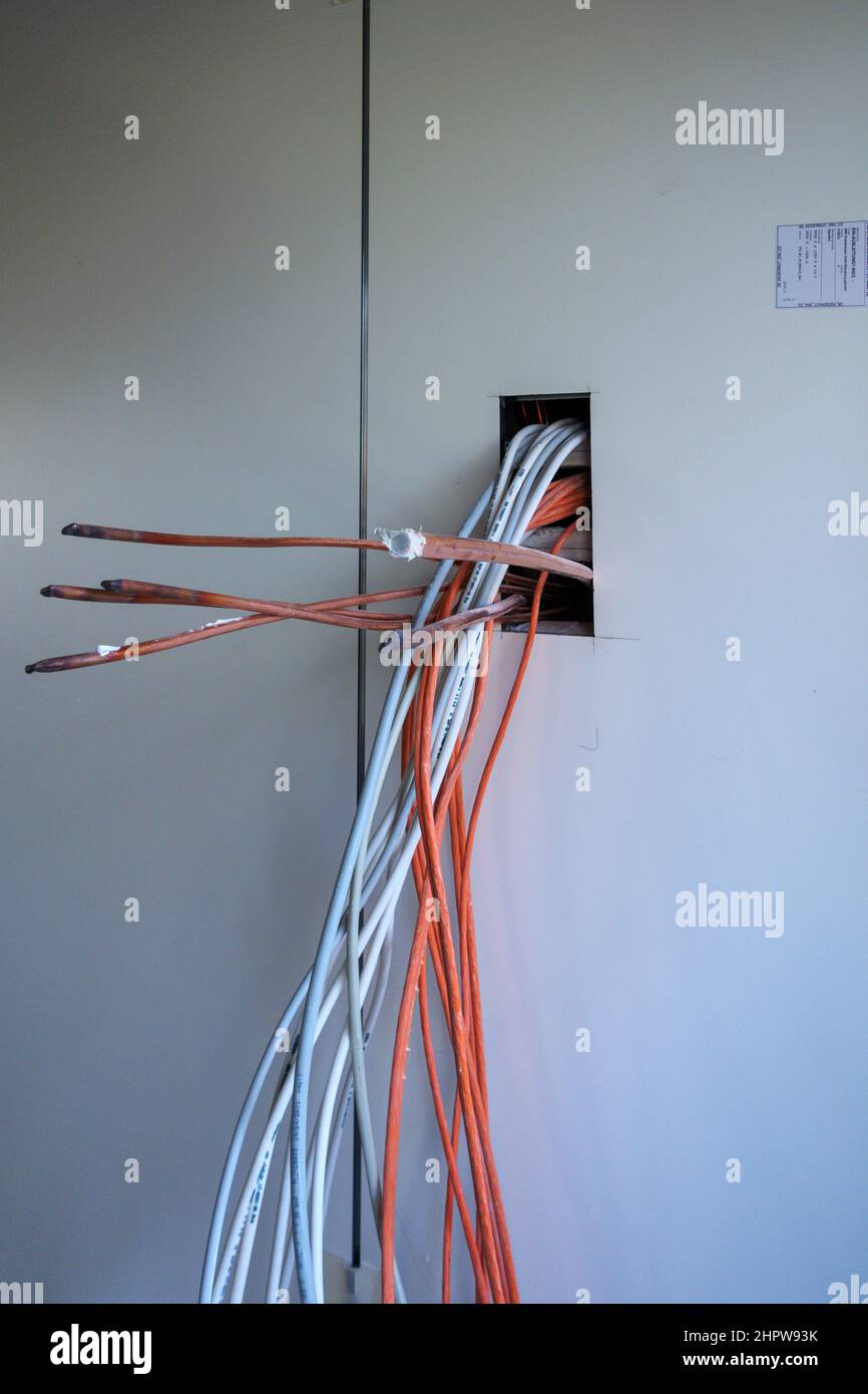 Electricity cables hanging on construction hi-res stock photography and ...