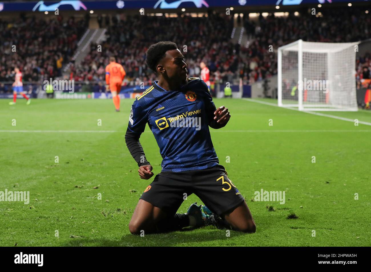 Madrid, Spain, 23rd February 2022. Anthony Elanga of Manchester United ...