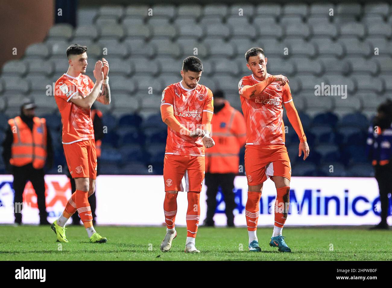 Owen Dale #7 of Blackpool and Jerry Yates #9 of Blackpool head back to ...