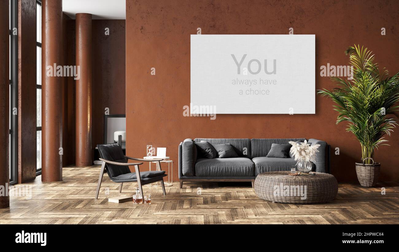 Mock up poster frame in modern interior background, living room, Boho ...