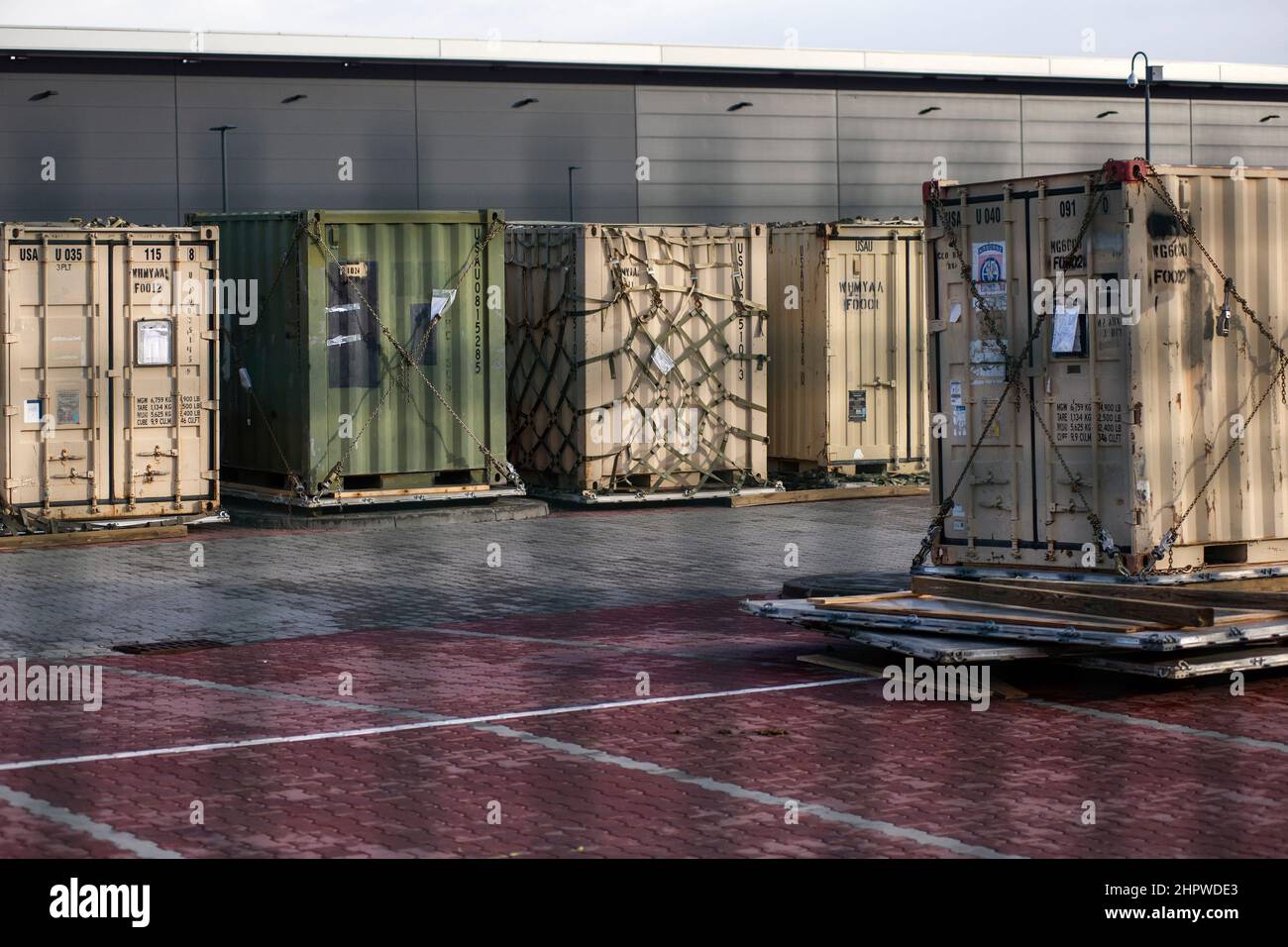 Jasionka, Poland. 23rd Feb, 2022. View of containers with the US Army's ...