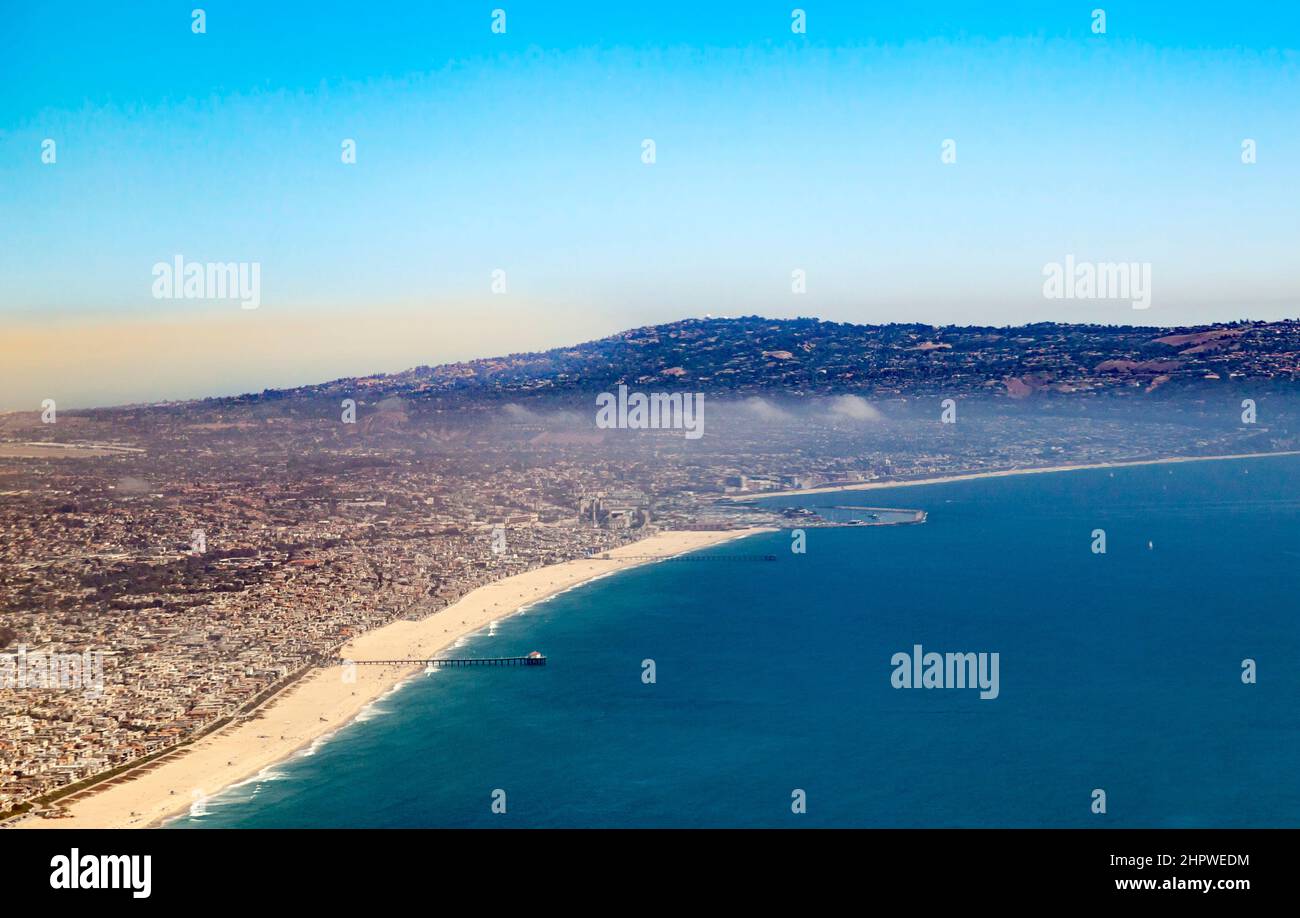 aerial of the beach in Los Angeles on midday Stock Photo - Alamy