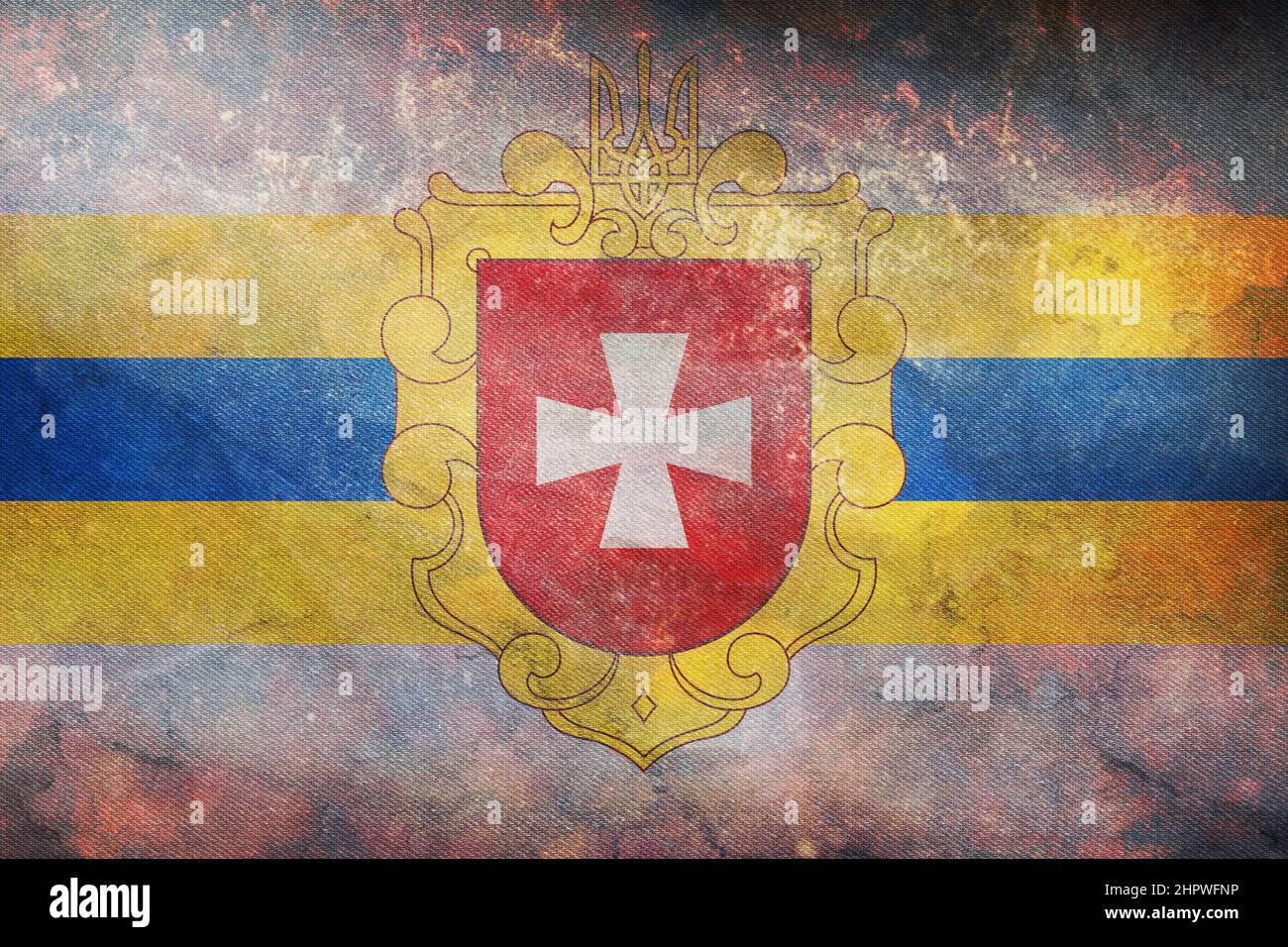 Top view of flag Rivne region, Ukraine. Ukrainian travel and patriot ...