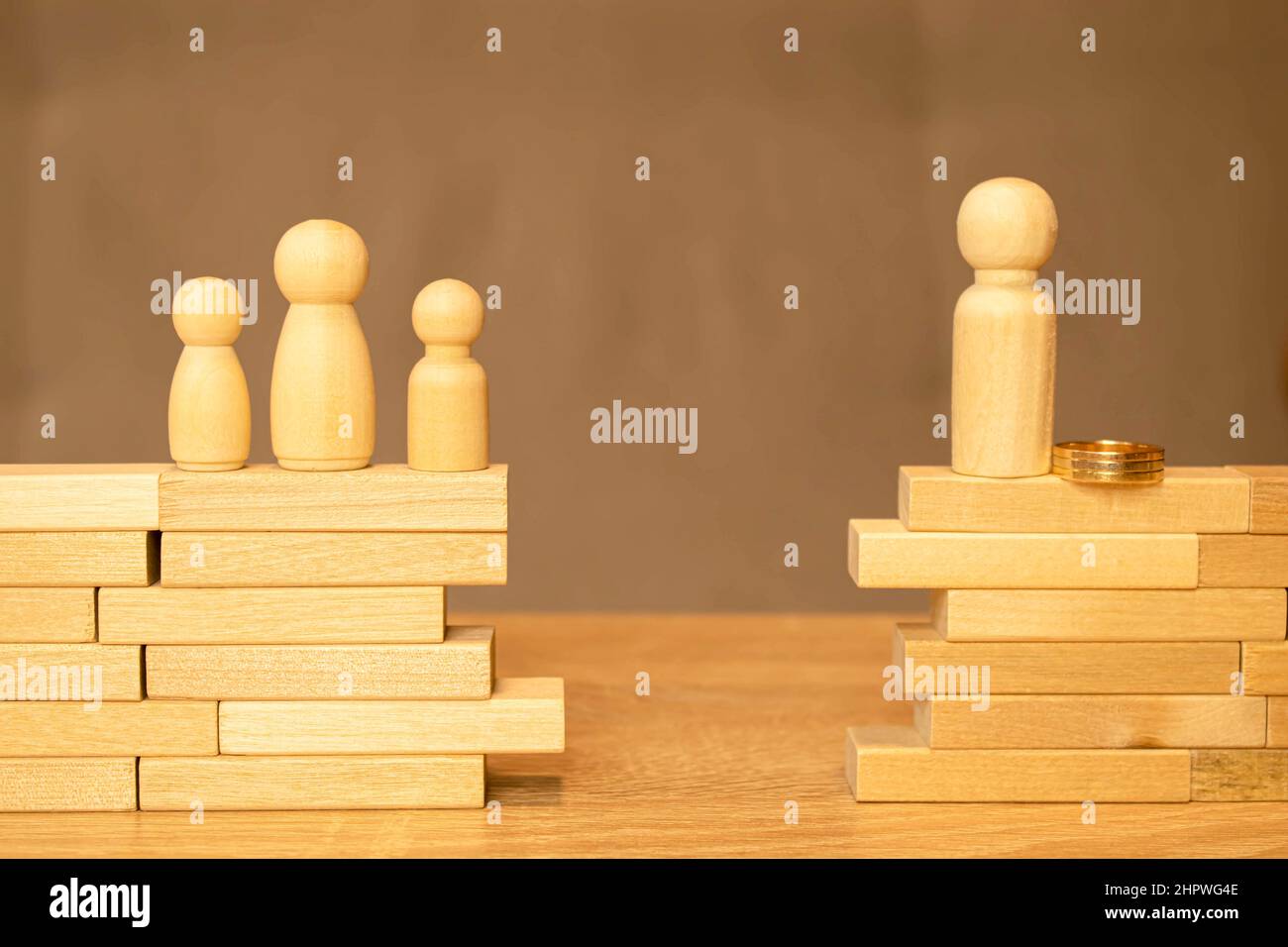 Divorce and divide concept. Models of family with child and house close ...