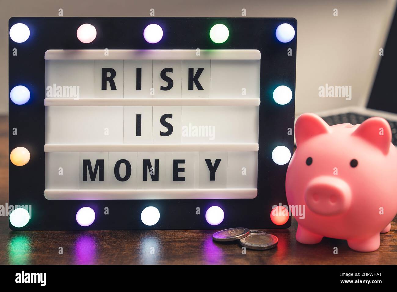 Risk is money motivational phrase on marquee lightbox - self ...