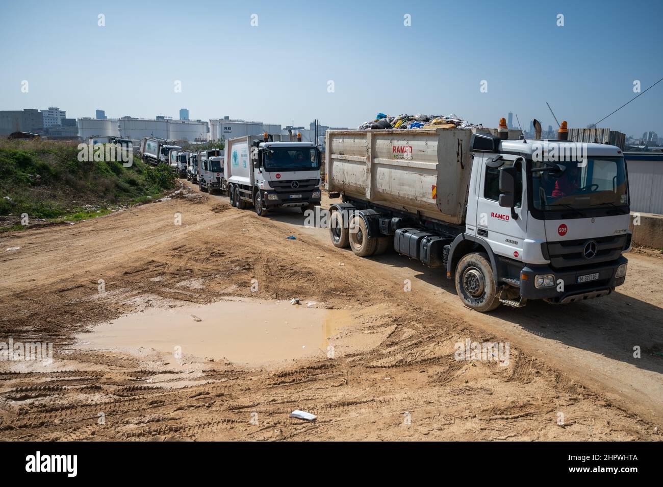 Beirut, Lebanon. 18th Feb, 2022. Garbage trucks of the Lebanese waste ...