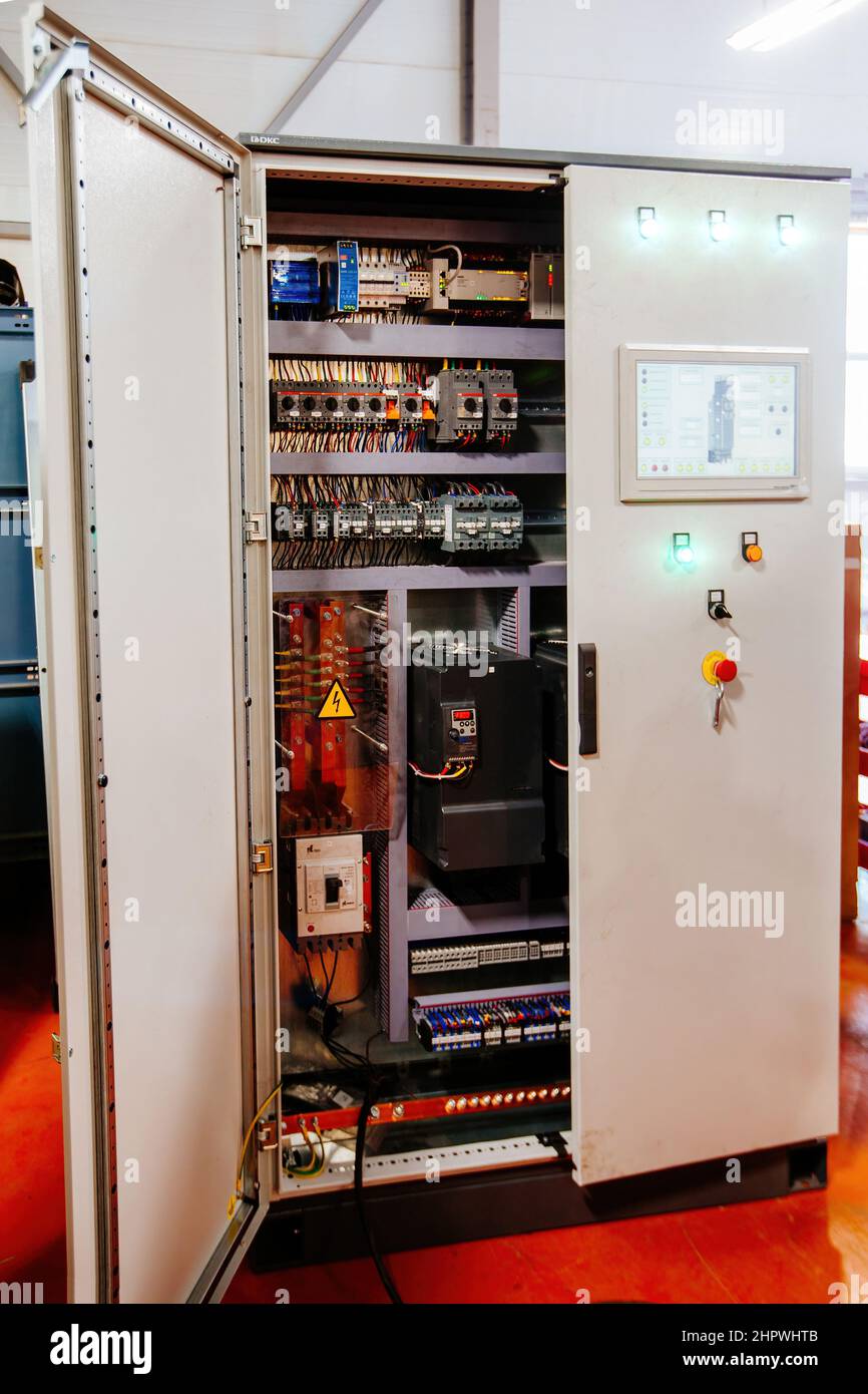 Electrical switch panel in opened switchgear cabinet Stock Photo - Alamy