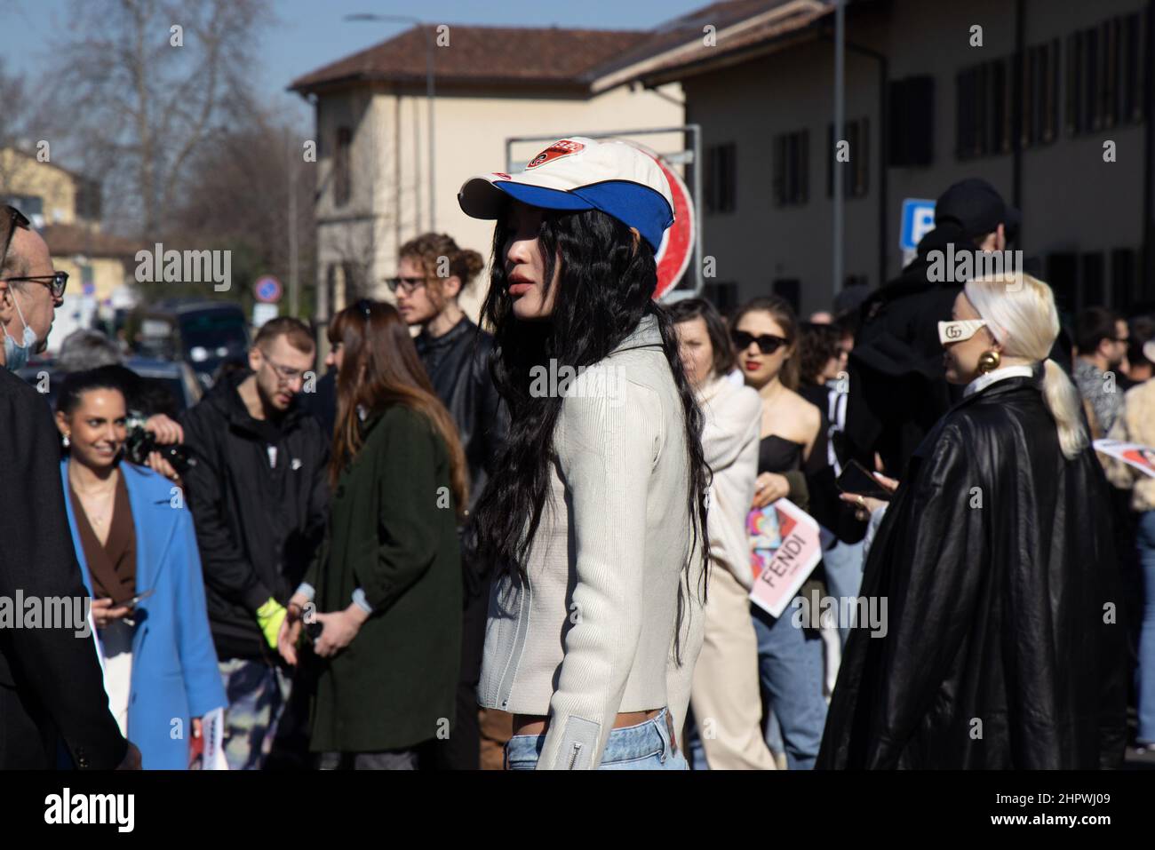Korlan Madi is seen arriving at the Diesel Fashion Show during Milan ...
