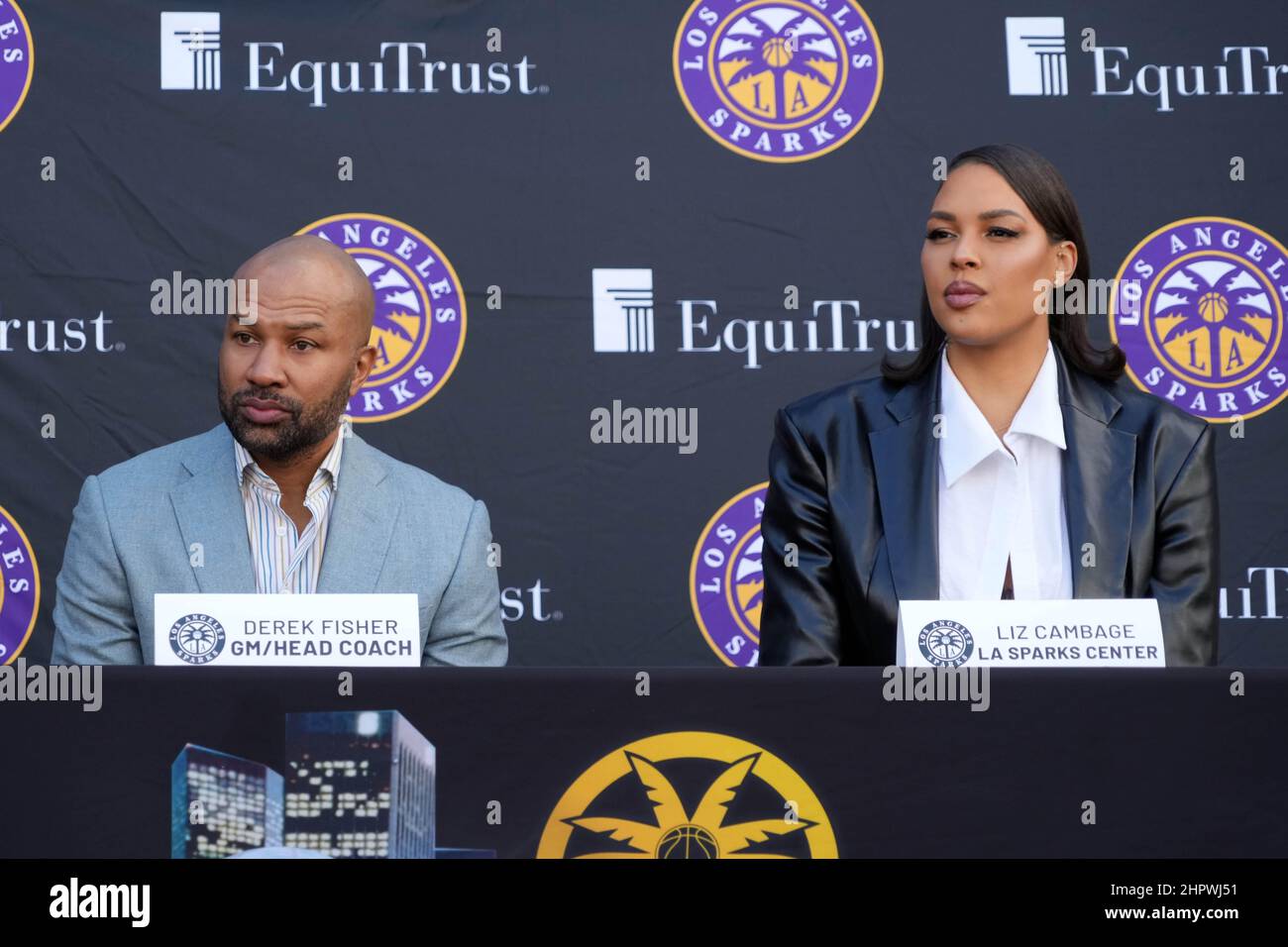 Liz Cambage (right) with Los Angeles Sparks general manager and coach ...