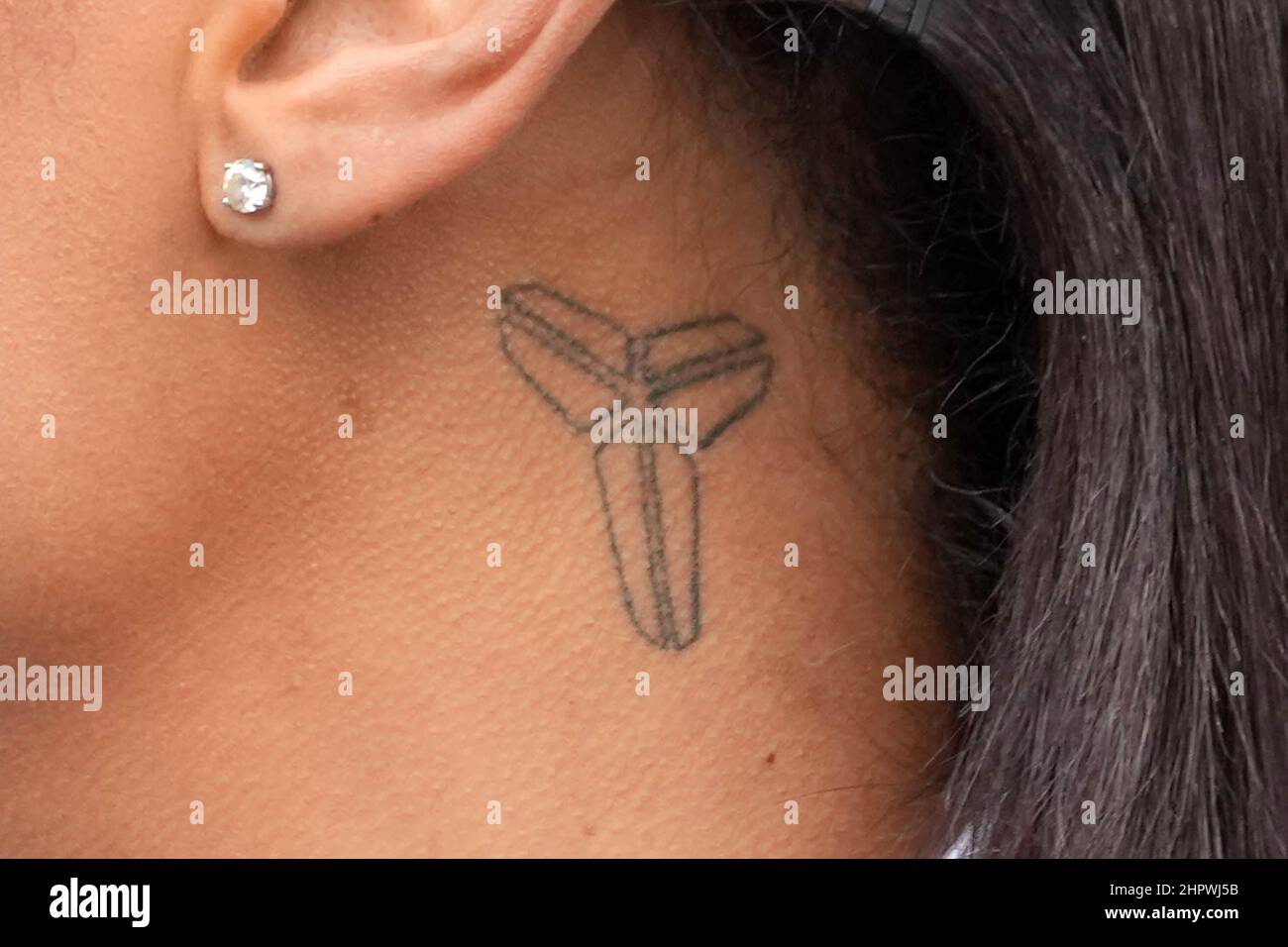 A detailed view of Kobe Bryant logo tattoo on the neck of Liz Cambage ...
