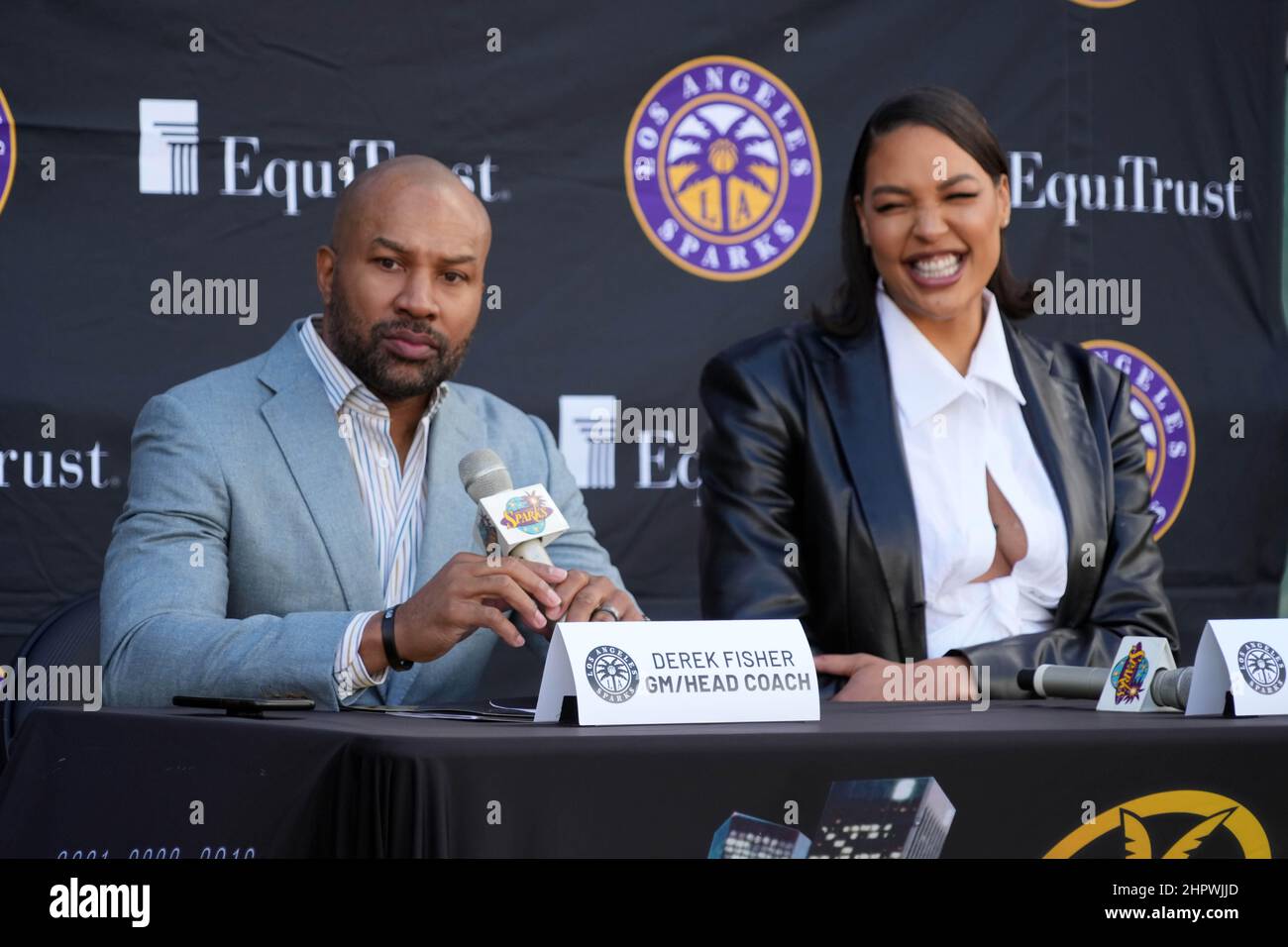 Liz Cambage (right) with Los Angeles Sparks general manager and coach ...