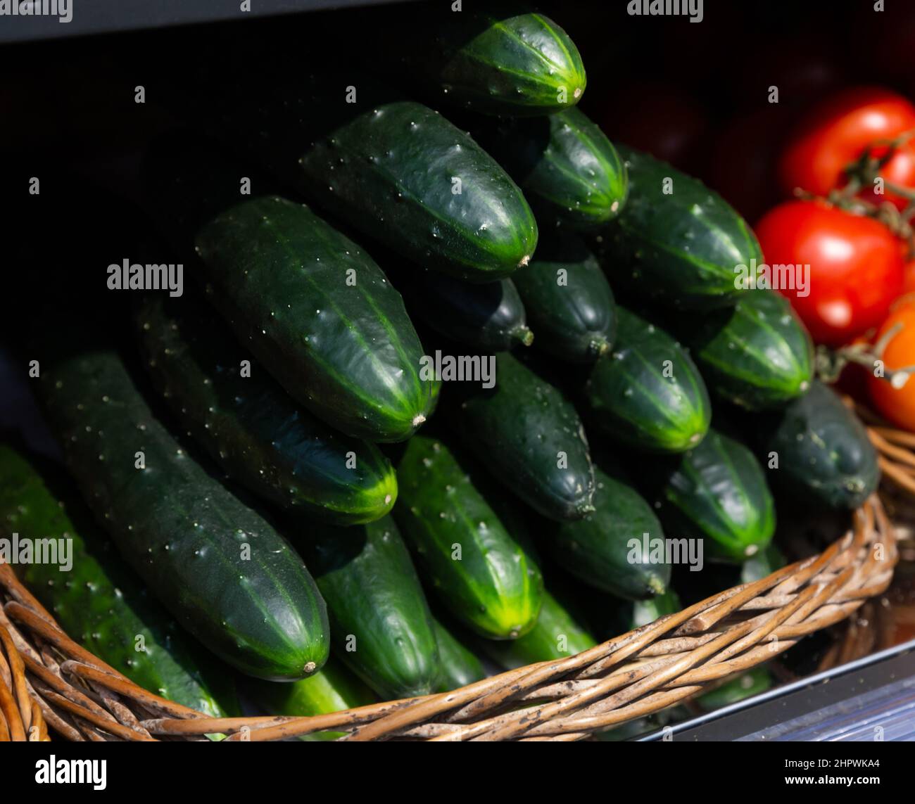 Fresh ripe cucumbers for sale Stock Photo - Alamy