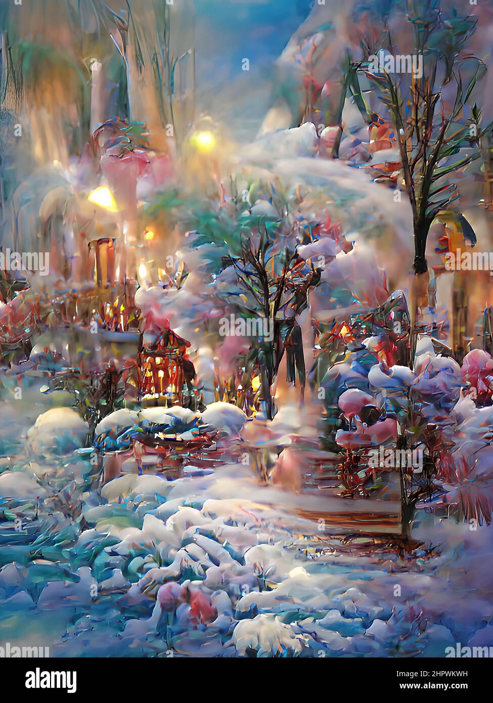 Illustration of a landscape with trees covered with ice and snow Stock ...