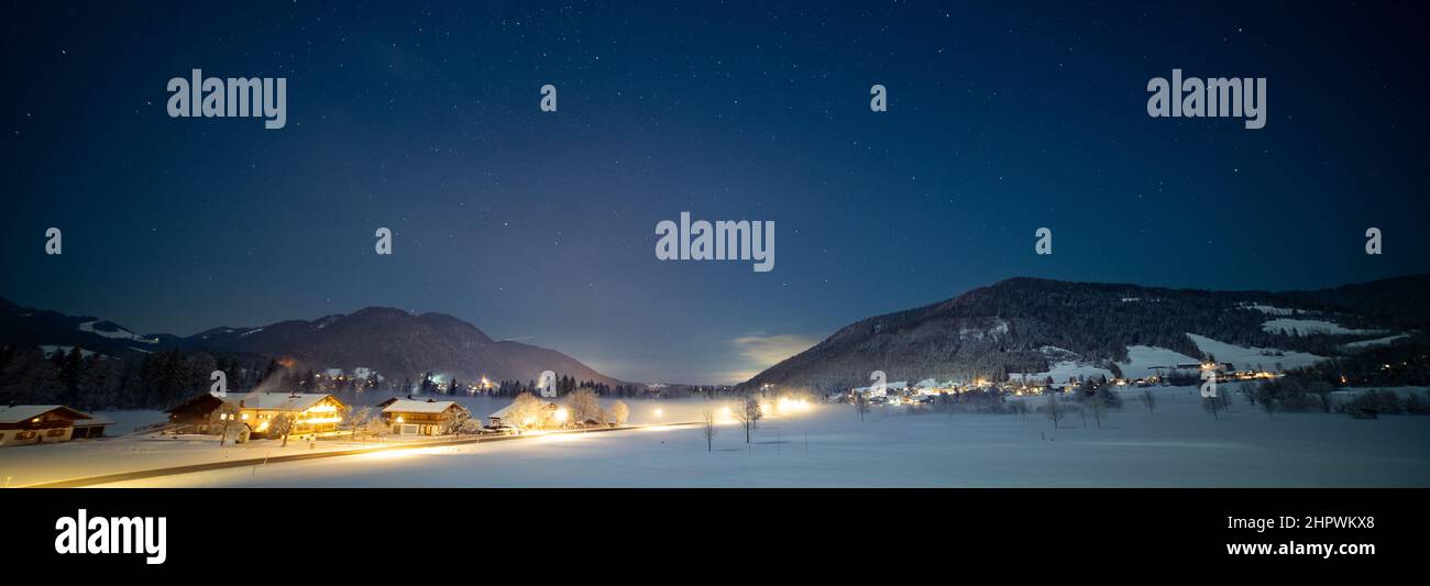 Panorama view of the countryside in winter at night Stock Photo - Alamy