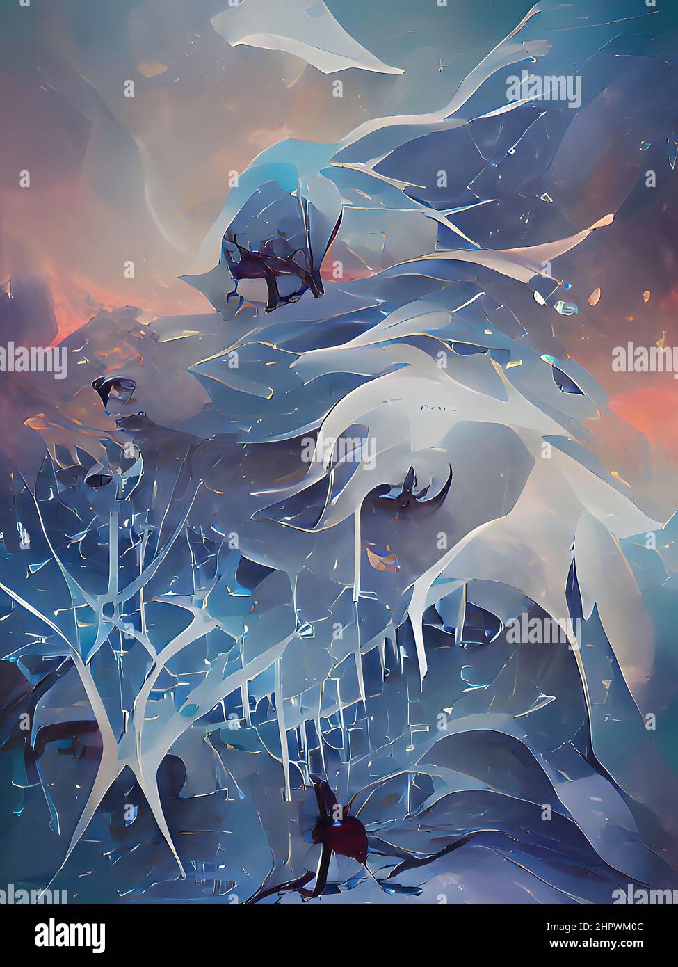 Vertical imaginative illustration of a landscape of ice and snow Stock ...