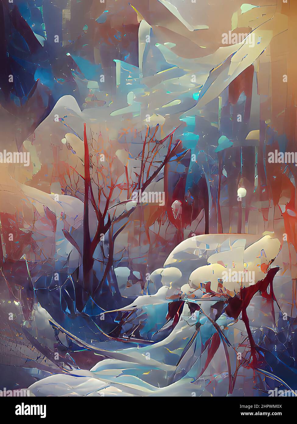 Vertical imaginative illustration of a landscape of ice and snow Stock ...
