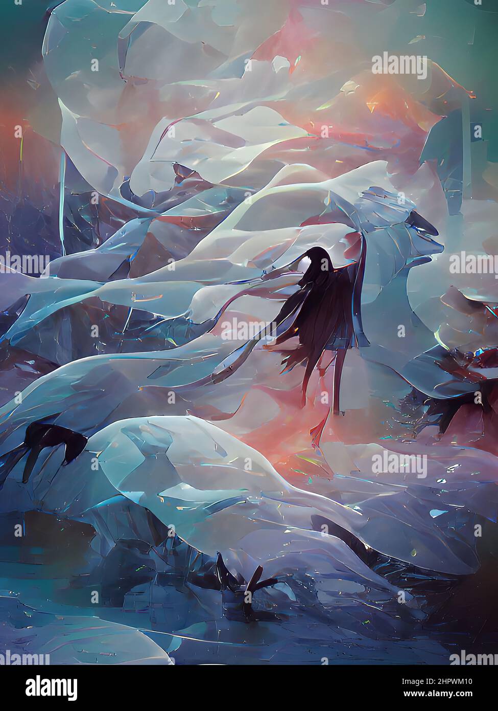Vertical imaginative illustration of a landscape of ice and snow Stock ...
