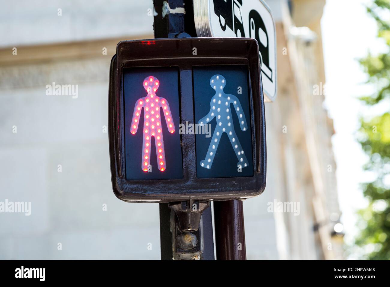 red traffic light for pedestrians in paris indicates stop Stock Photo ...