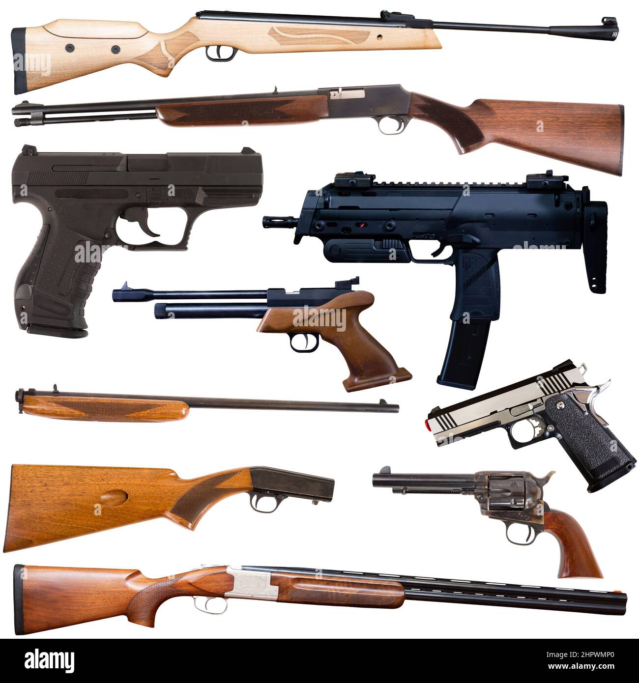 Various weapons isolated over white background Stock Photo - Alamy