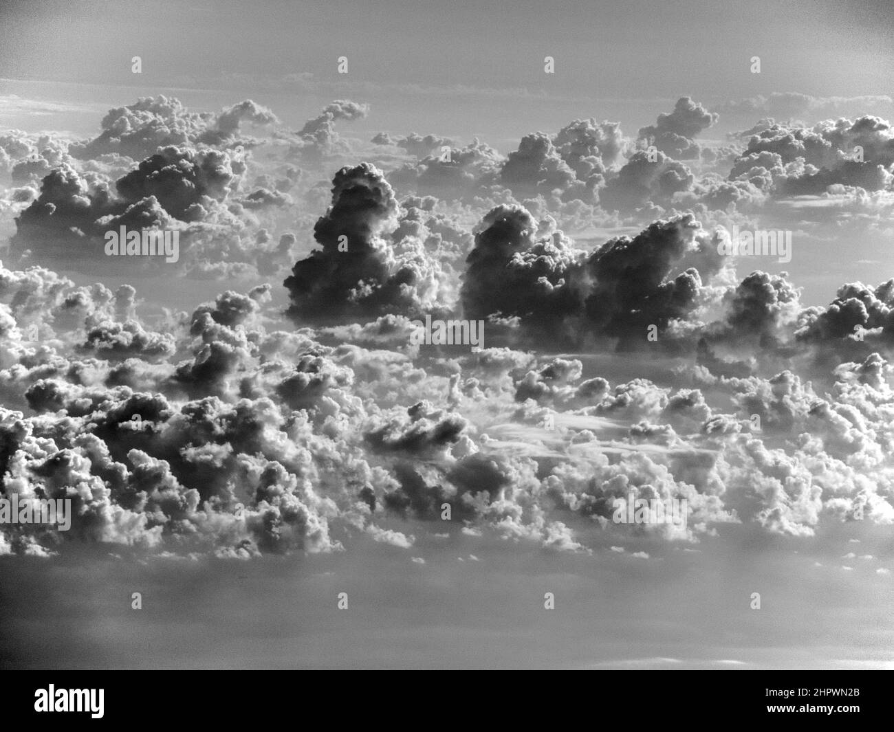 Cloud formation over the sea, thunderclouds, black and white photo ...