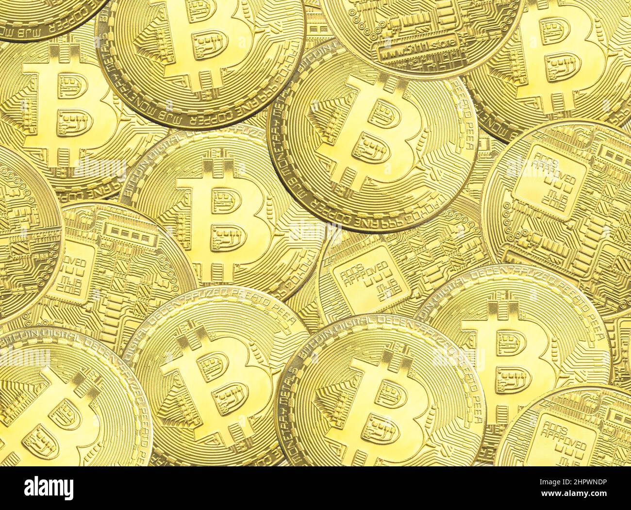 Bitcoin BTC crypto currency gold coins abstract texture, new virtual money concept. Mining or ...