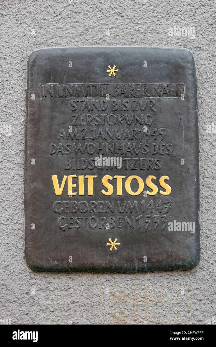 Information board near the former home of the sculptor Veit Stoss, 1447 ...