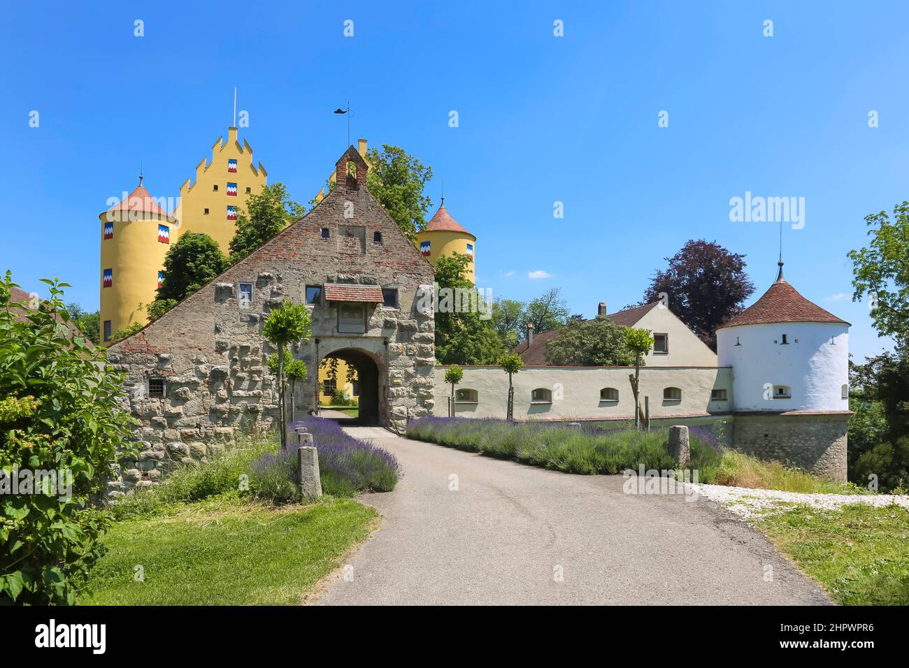 Erbach Castle of the Barons of Ulm-Erbach, drawbridge, coloured ...