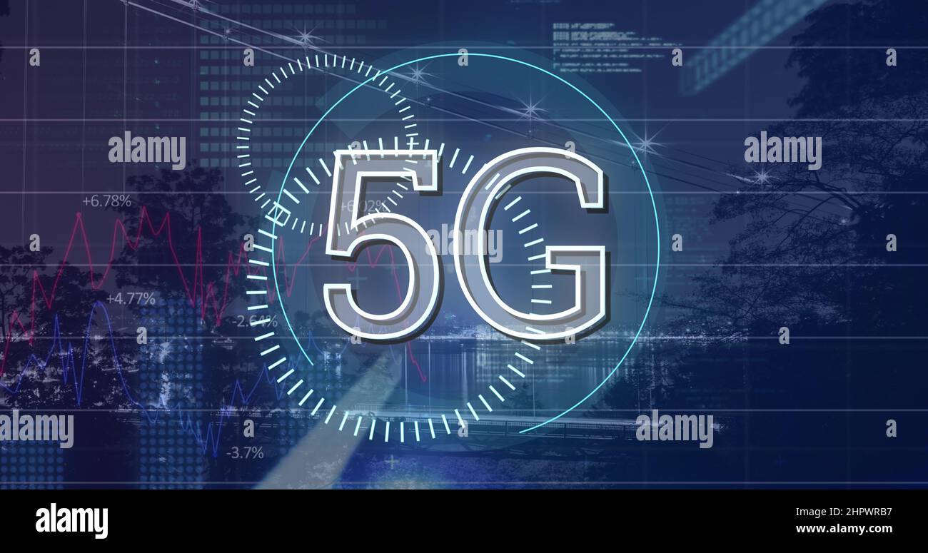 Image of digital interface and 5g text over landscape Stock Photo - Alamy