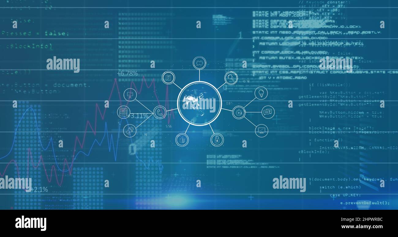 Image of data processing over blue background Stock Photo - Alamy