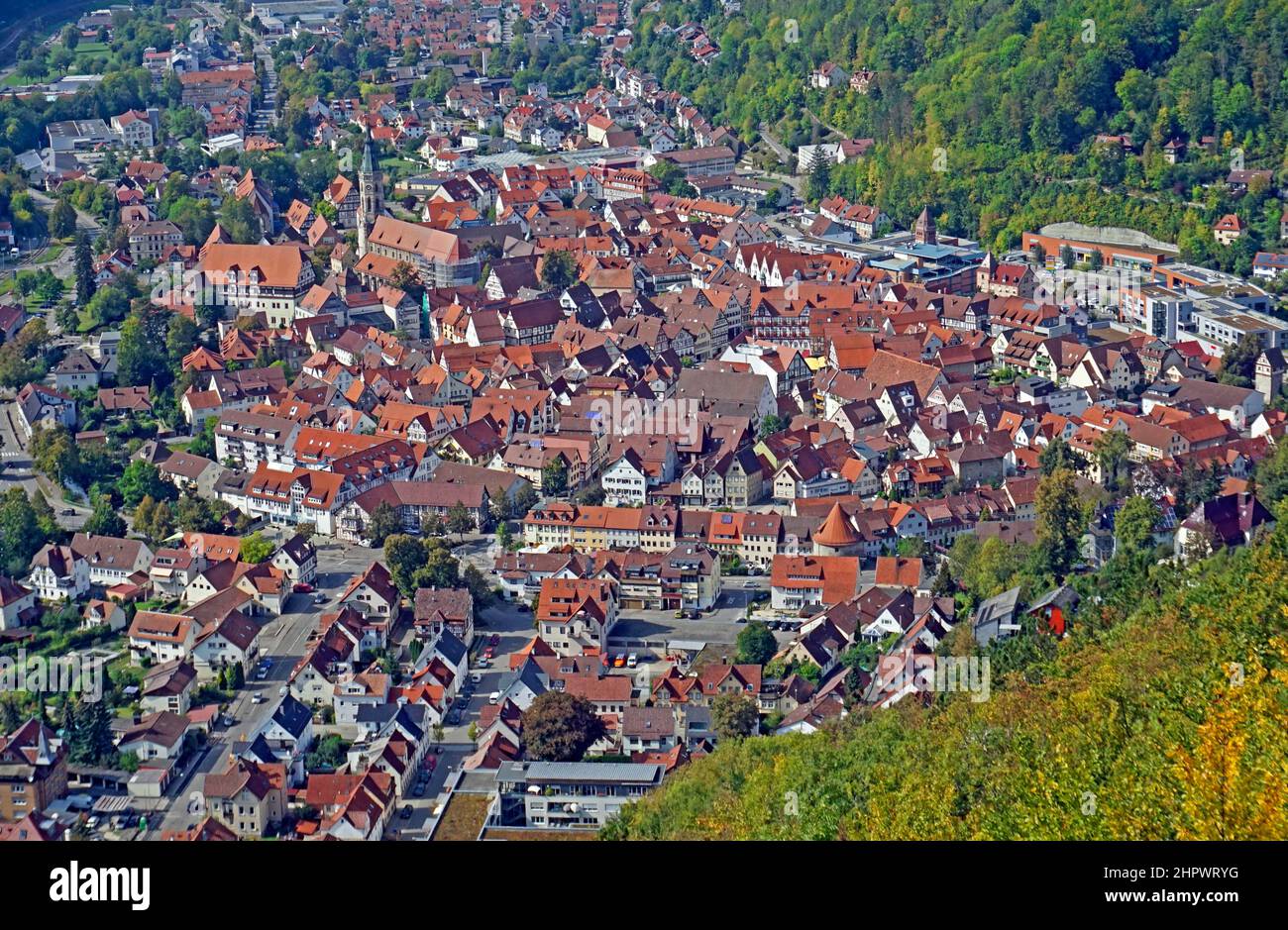 Old town of Bad Urach with half-timbered houses, Bad Urach, Erms Valley ...