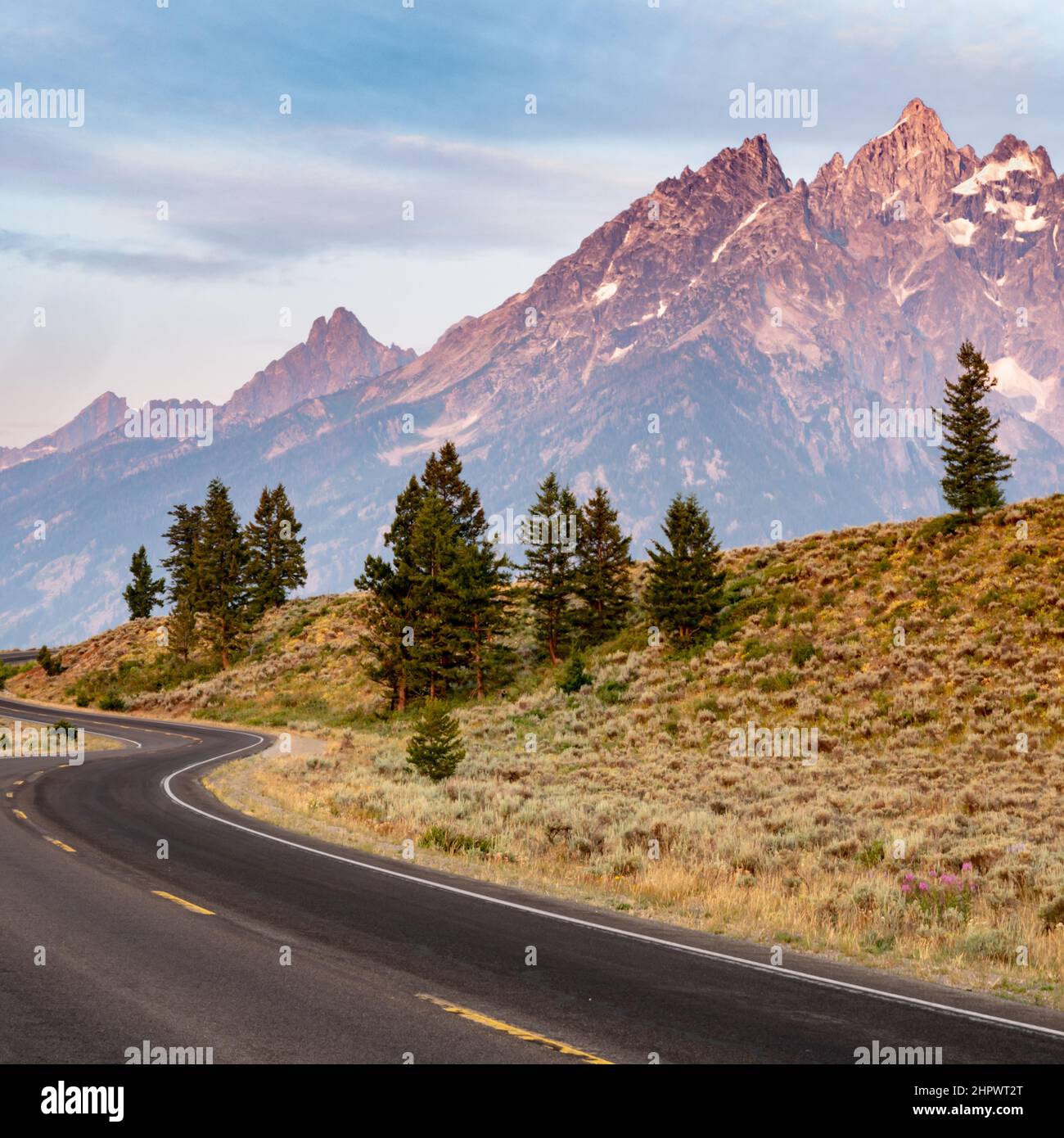 Asphalt Road Bends Around Views in Grand Teton National Park Stock ...