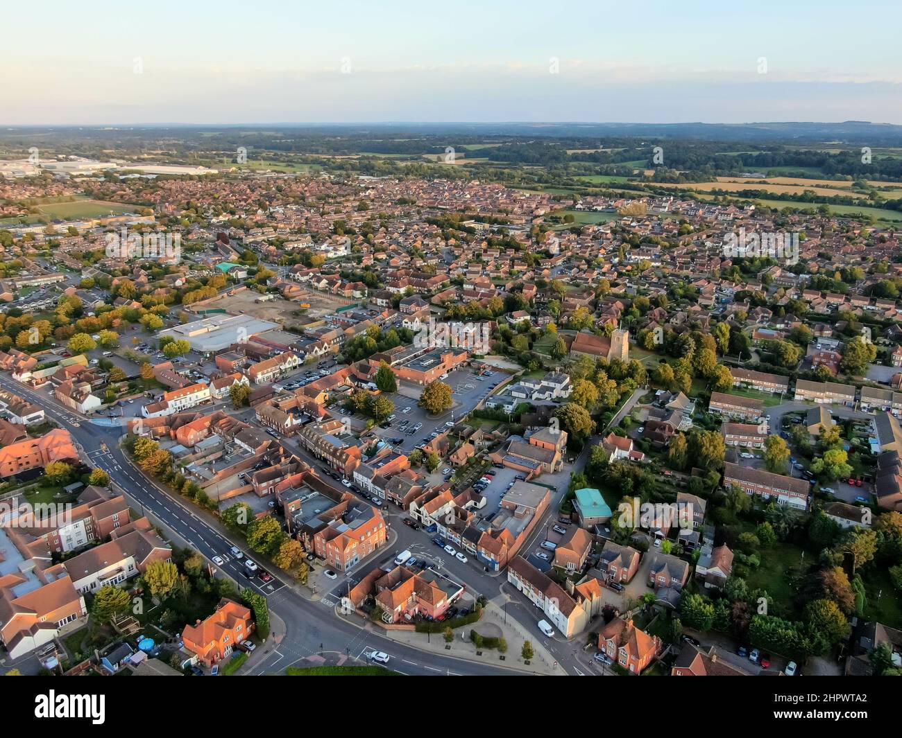 Aerial shot of Thatcham Town Center in Berkshire Stock Photo - Alamy