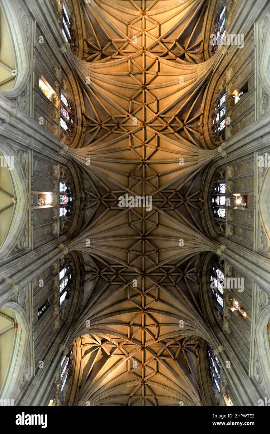 Cross vault, nave, Cathedral of Canterbury, Canterbury, Kent, England ...