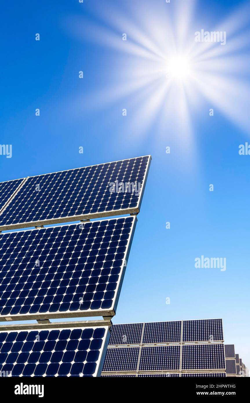 Solar park, outdoor photovoltaic system, solar modules, sun, energy ...