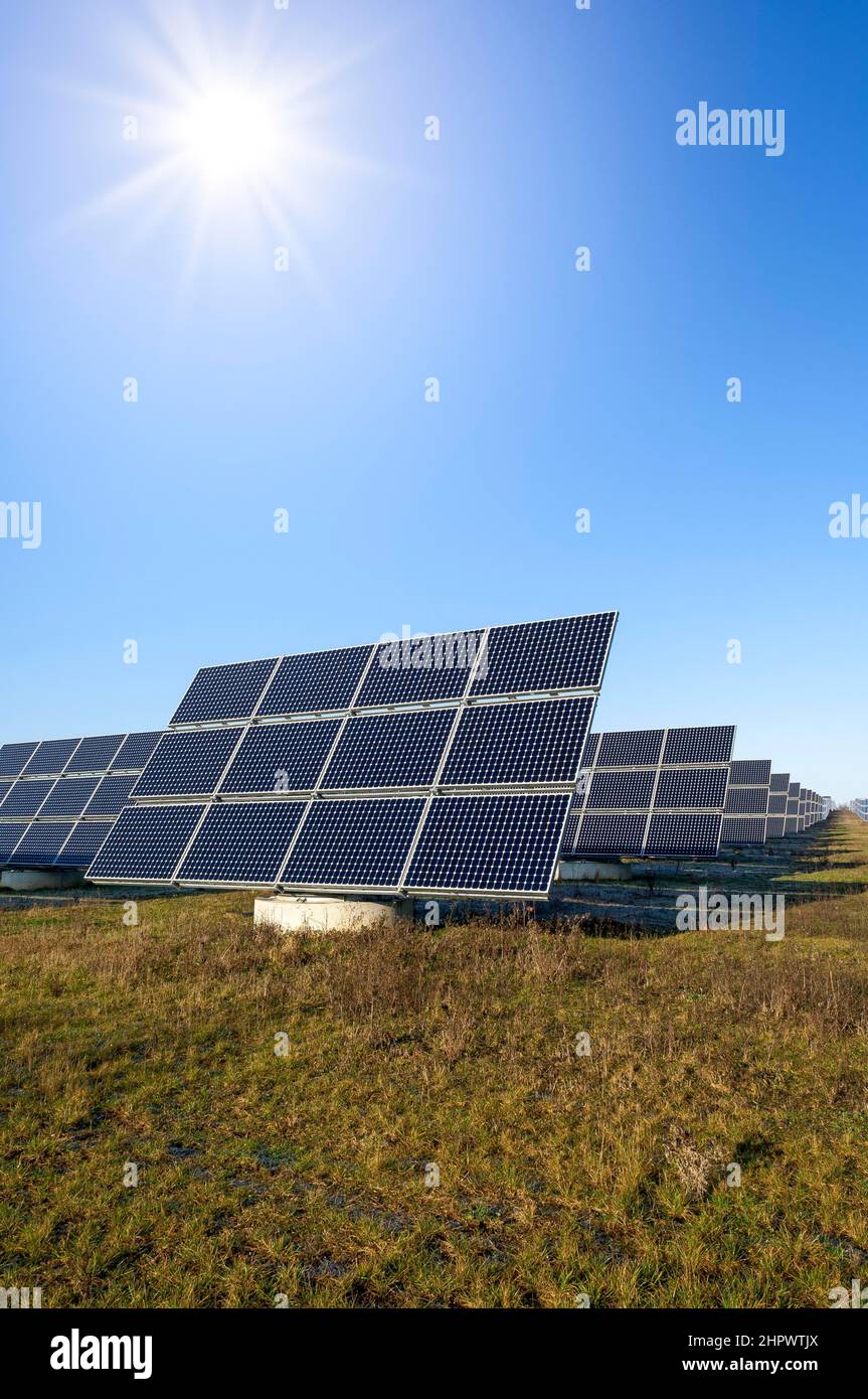 Solar park, outdoor photovoltaic system, solar modules, sun, energy ...