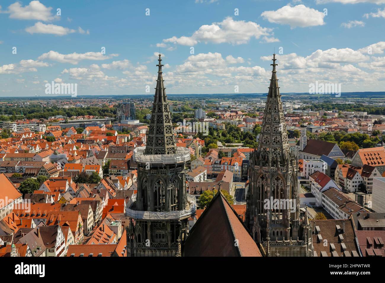 Ulm Cathedral, on the west tower, view of the east towers, houses ...
