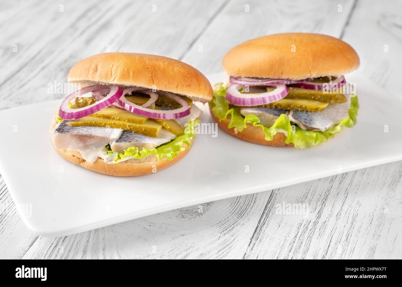 Fischbrotchen - traditional german fish sandwich with herring Stock ...