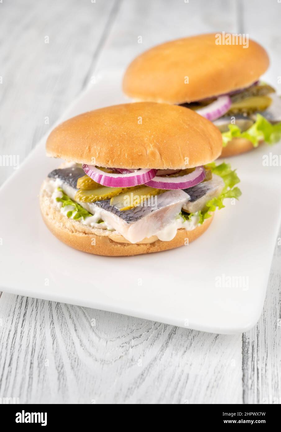 Fischbrotchen - traditional german fish sandwich with herring Stock ...