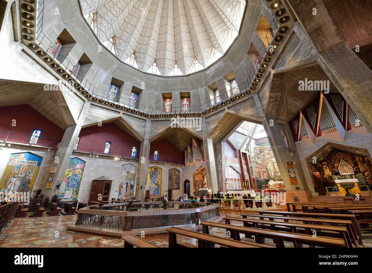 Upper sanctuary, Basilica of the Annunciation, Nazareth, Israel Stock ...