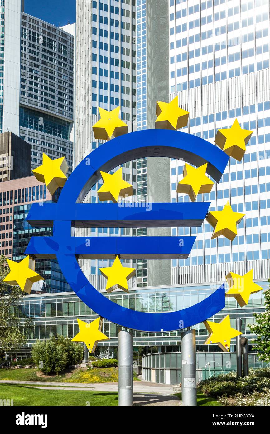 The Euro sign on a sunny day, Frankfurt am Main, Germany Stock Photo ...