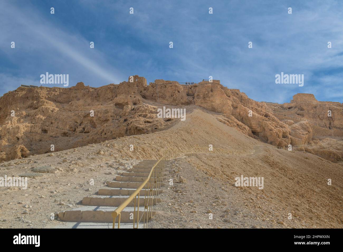 West view with Roman siege ramp, fortification, ruins of Masada, Israel ...