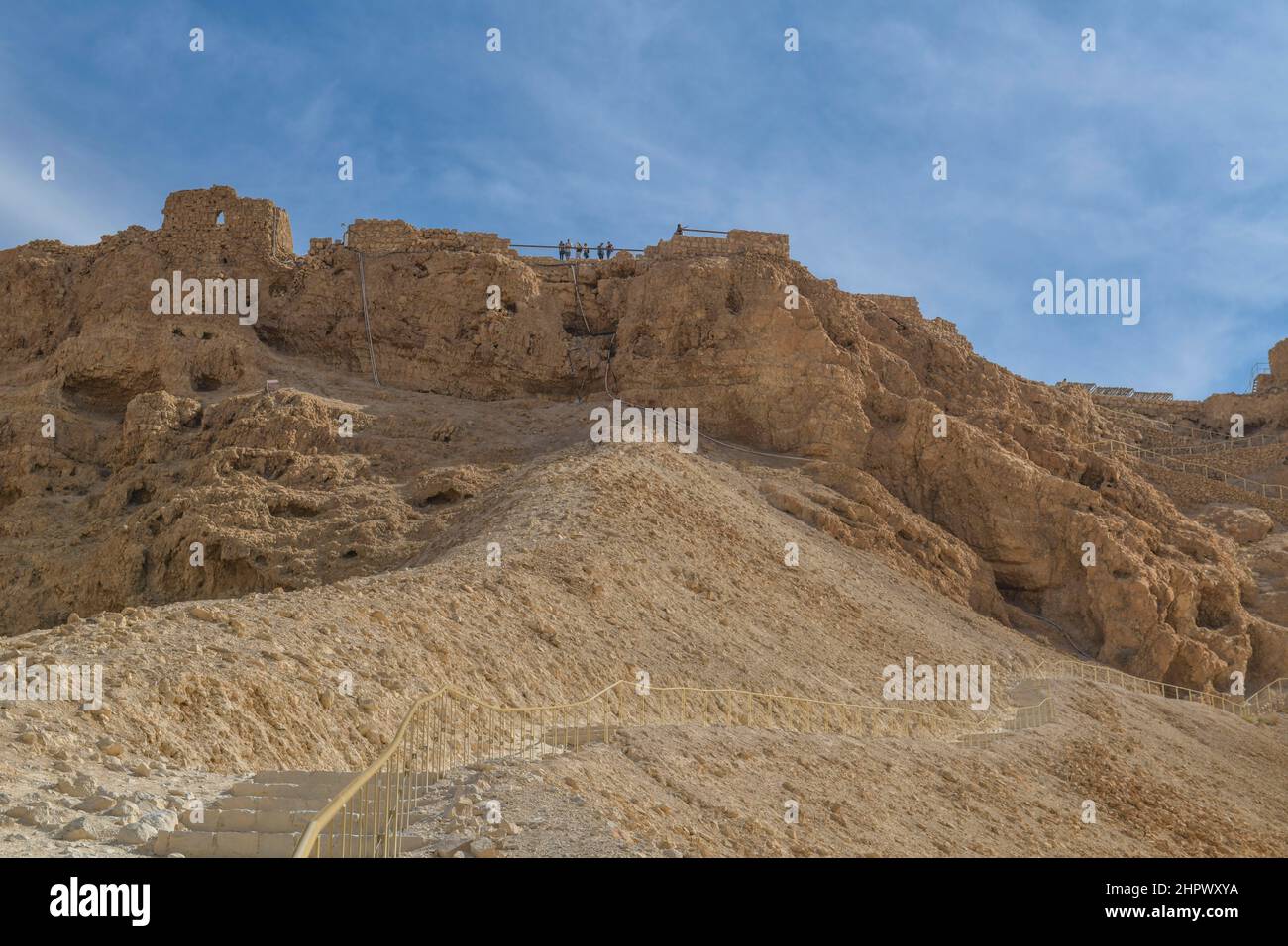 West view with Roman siege ramp, fortification, ruins of Masada, Israel ...