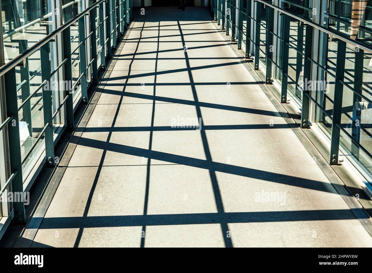 empty jet bridge from inside for boarding the aircraft Stock Photo - Alamy