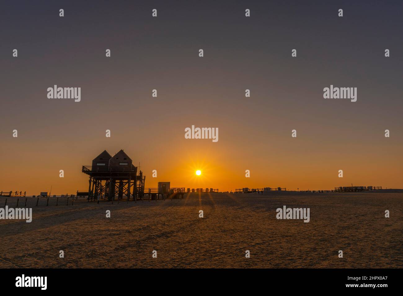 Pile dwelling on the beach, St. -Peter-Ording, North Sea, Schleswig ...