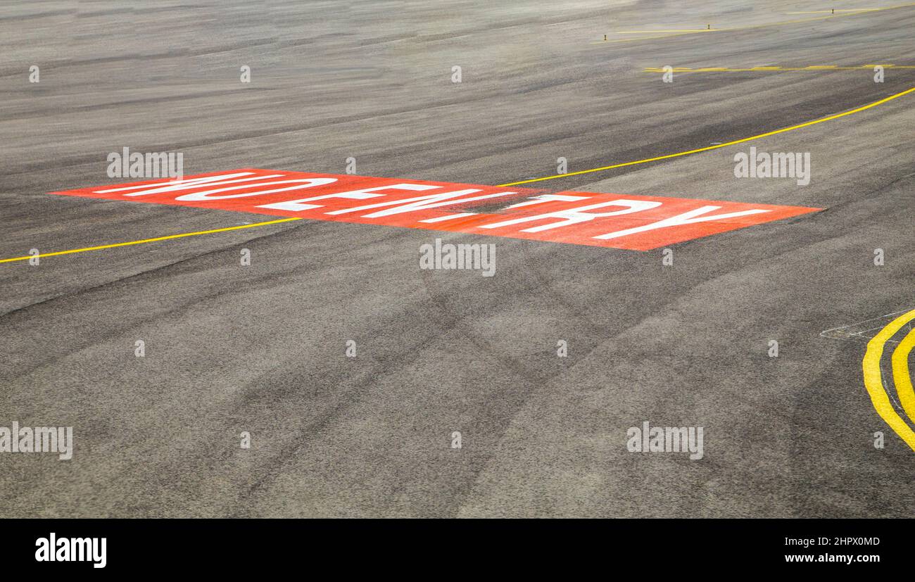 no entry sign at the airport in white letters on red Stock Photo - Alamy